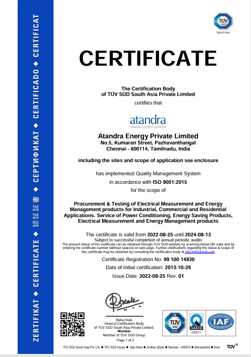 Certificates & Quality Standards | Atandra Energy
